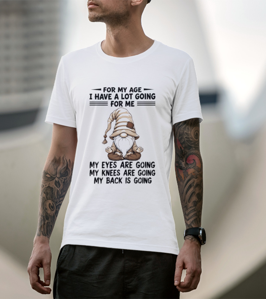 For My Age I Have A Lot Going For Me My Eyes Are Going My Knees Are Going My Back Is Going Gnome T-Shirt