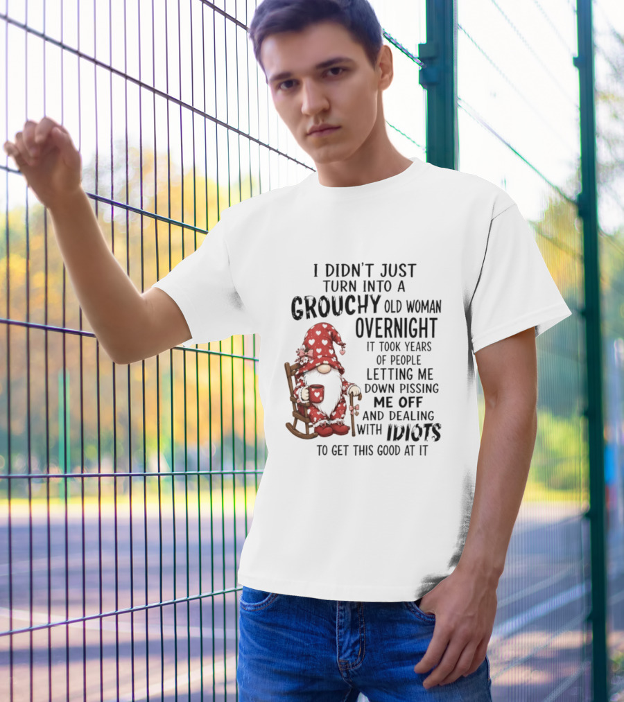 I Didn't Just Turn Into A Grouchy Old Woman Overnight Gnome Humor It Took Years Of People Letting Me Down Pissing Me Off And Dealing With Idiots T-Shirt