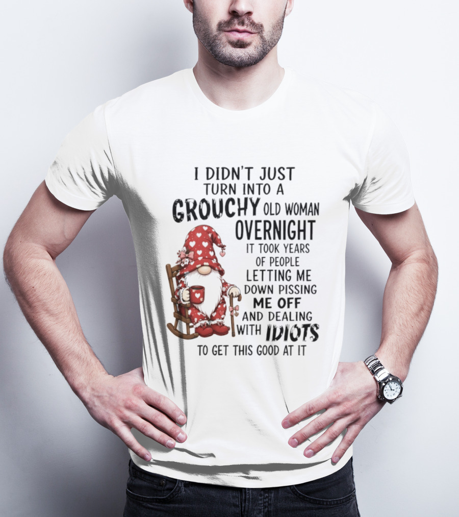 I Didn't Just Turn Into A Grouchy Old Woman Overnight Gnome Humor It Took Years Of People Letting Me Down Pissing Me Off And Dealing With Idiots T-Shirt