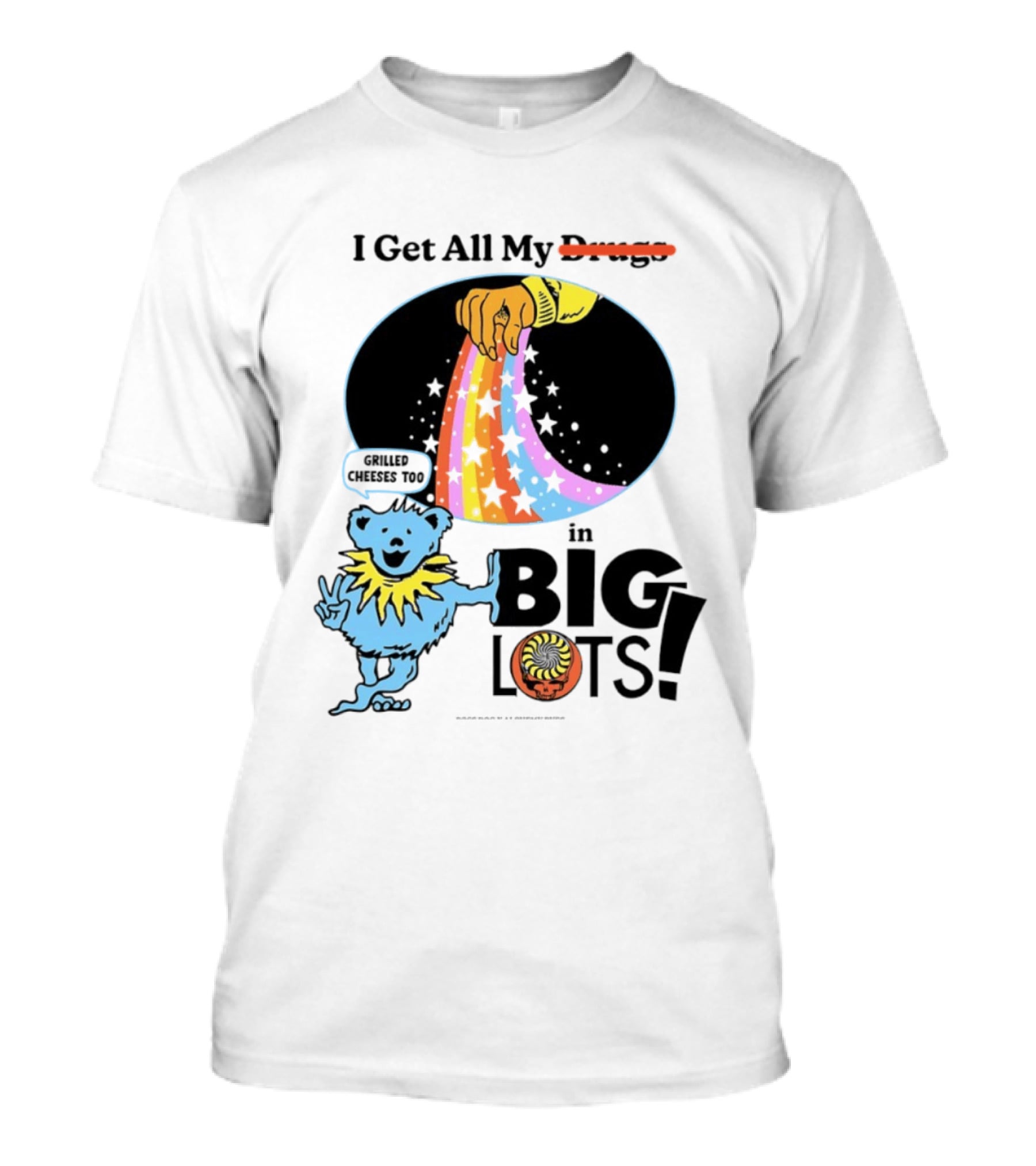 Big Lots Grilled Cheeses Too Grateful Dead Bear Rainbow Stars T-Shirt