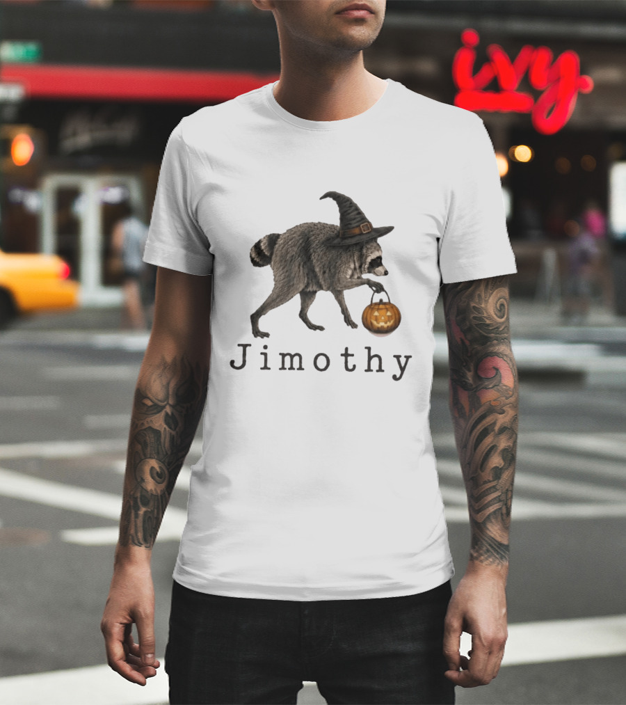 Jimothy Raccoon Witch Hat Pumpkin Halloween T-Shirt