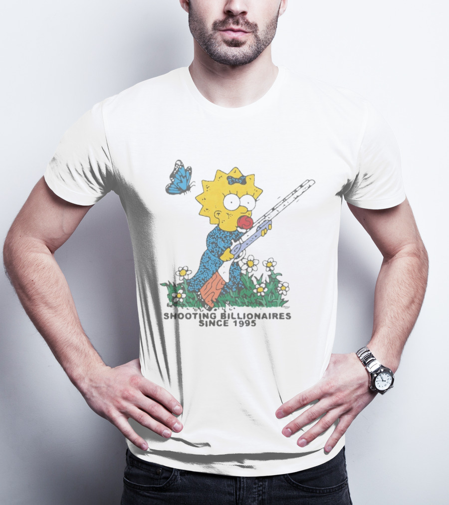 Maggie Simpson Shooting Billionaires Butterfly And Flowers Since 1995 T-Shirt