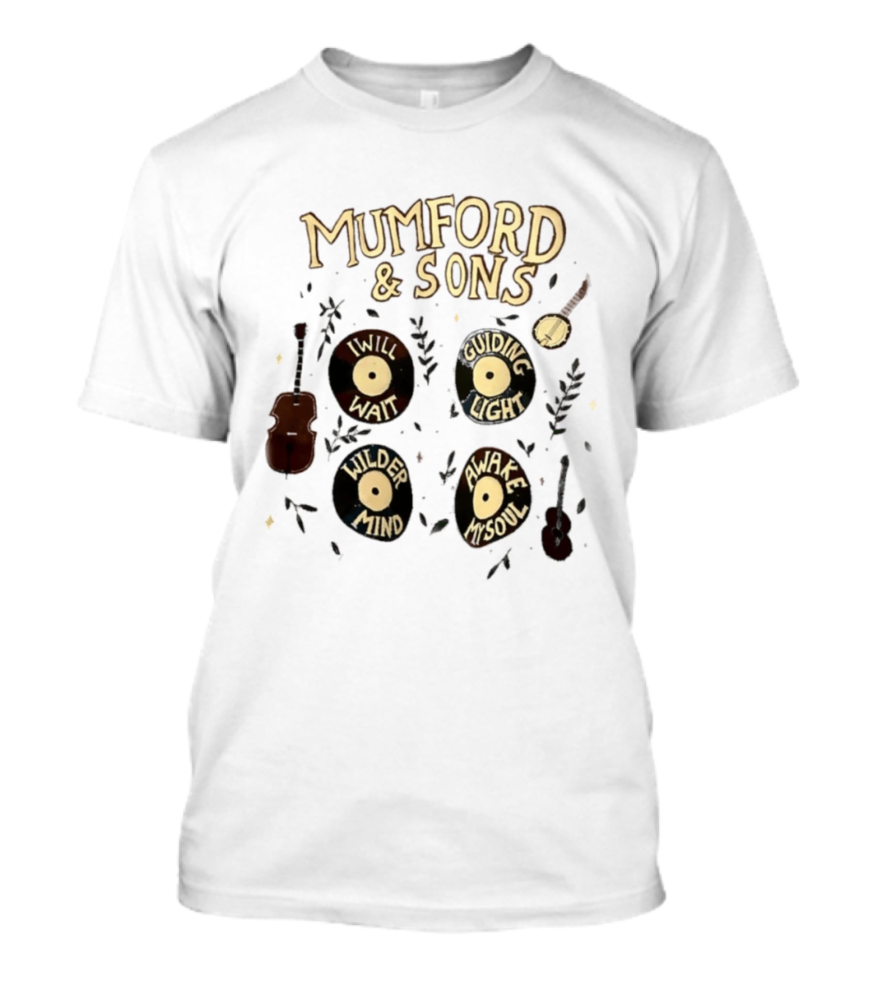 Mumford And Sons I Will Wait Guiding Light Wilder Mind Awake My Soul Vinyl Record Banjo Guitar T-Shirt