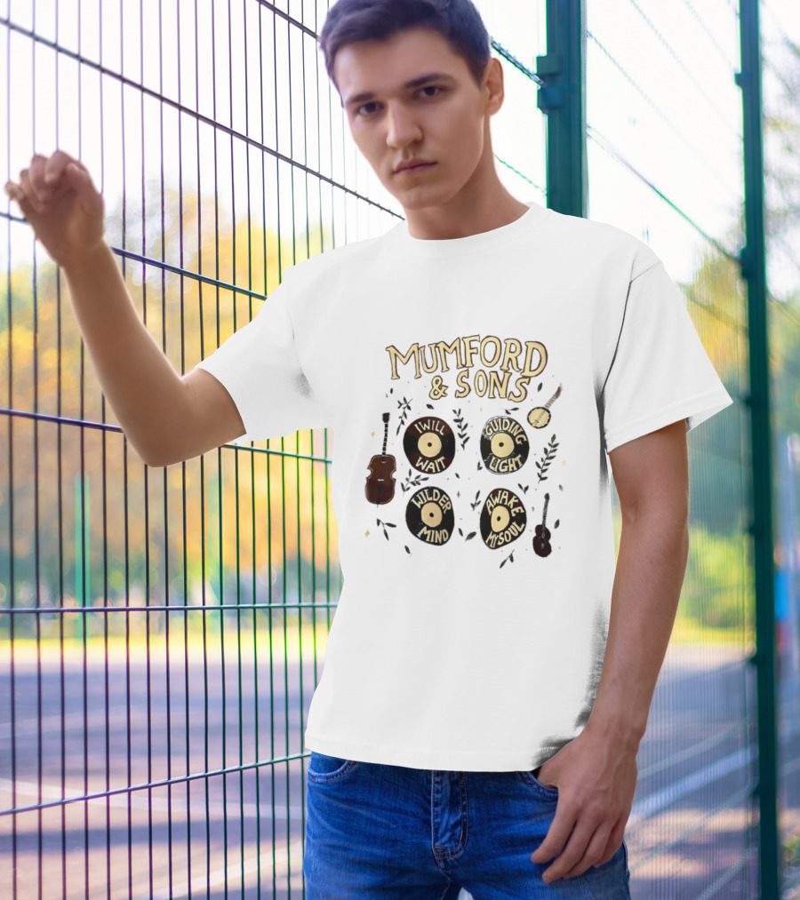 Mumford And Sons I Will Wait Guiding Light Wilder Mind Awake My Soul Vinyl Record Banjo Guitar T-Shirt