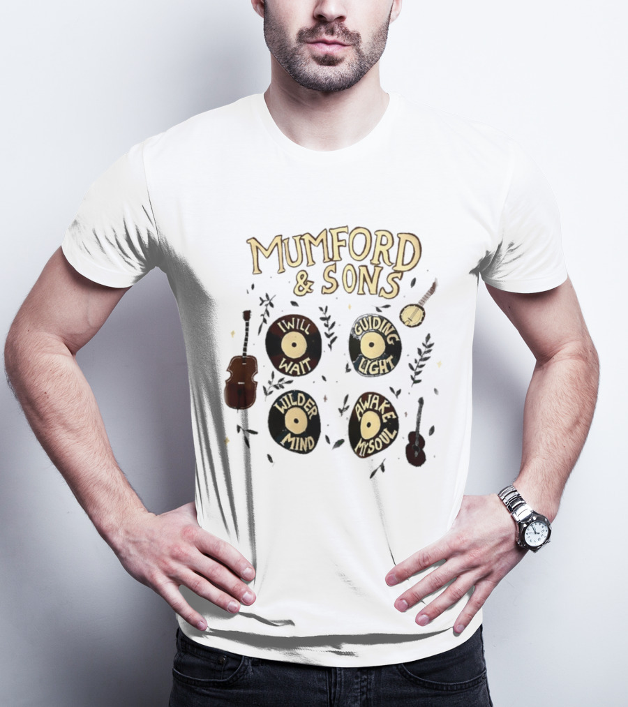 Mumford And Sons I Will Wait Guiding Light Wilder Mind Awake My Soul Vinyl Record Banjo Guitar T-Shirt