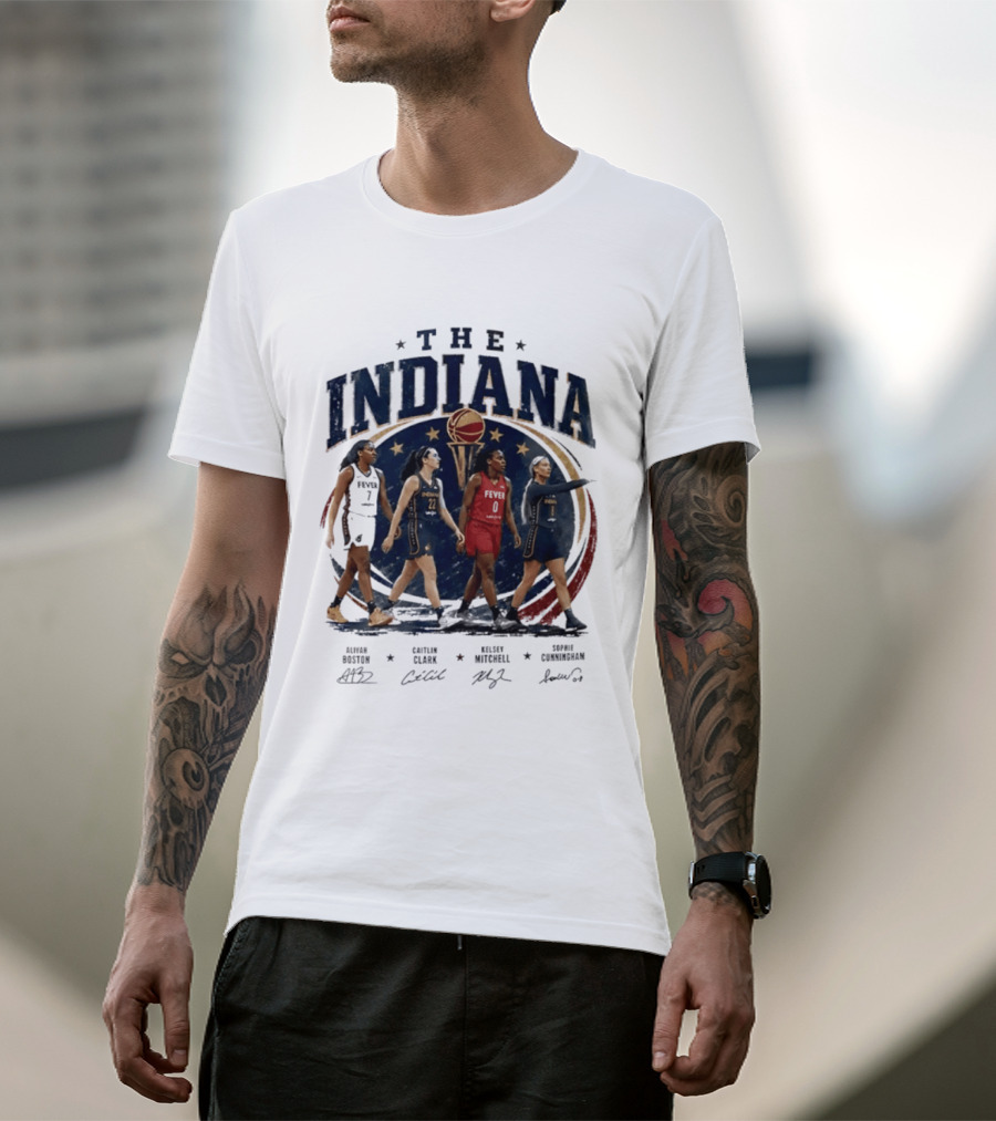 The Indiana Aliyah Boston Caitlin Clark Kelsey Mitchell Sophie Cunningham 2026 Signatures T-Shirt