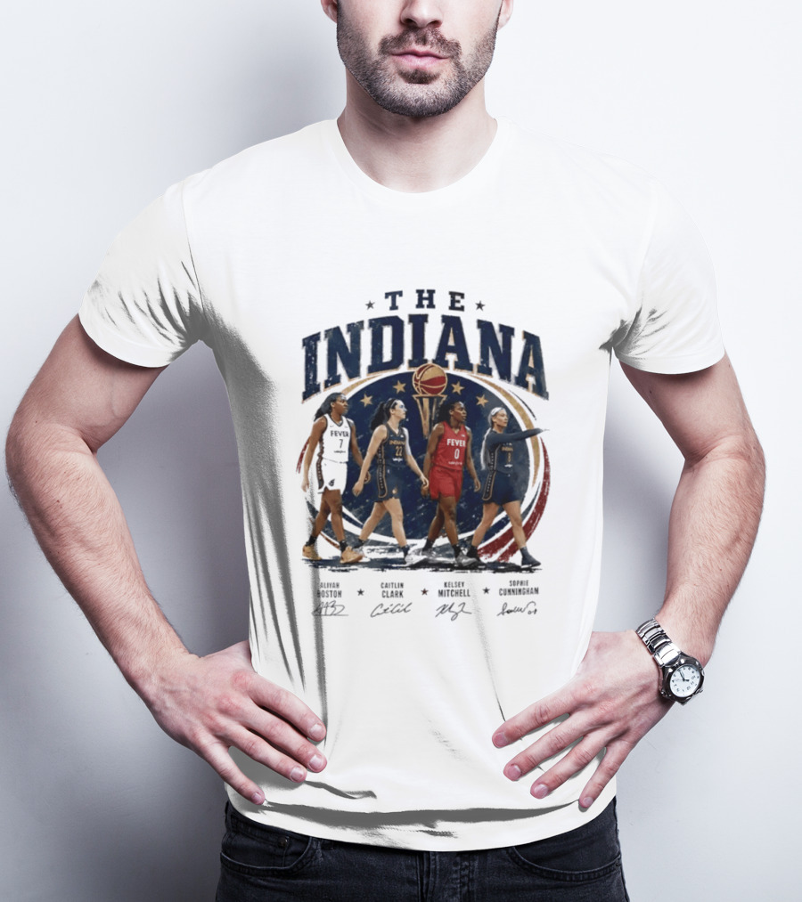 The Indiana Aliyah Boston Caitlin Clark Kelsey Mitchell Sophie Cunningham 2026 Signatures T-Shirt