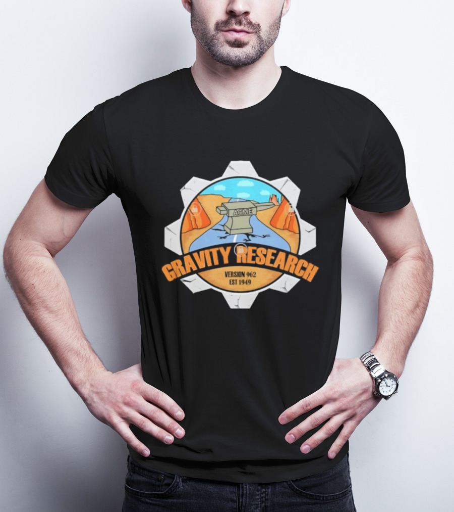 Acme Gravity Research Version 962 Est 1949 Cartoon Desert Road Scene T-Shirt