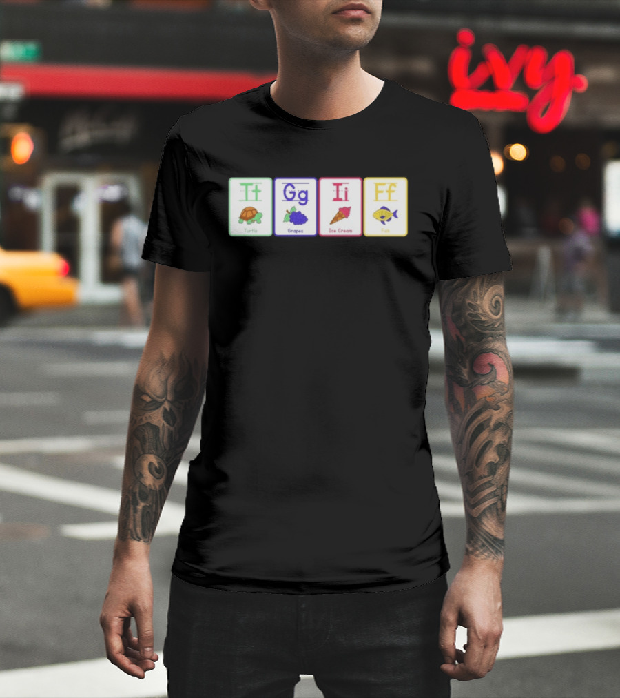 Alphabet Flashcards G I F Turtle Grapes Ice Cream Fish T-Shirt
