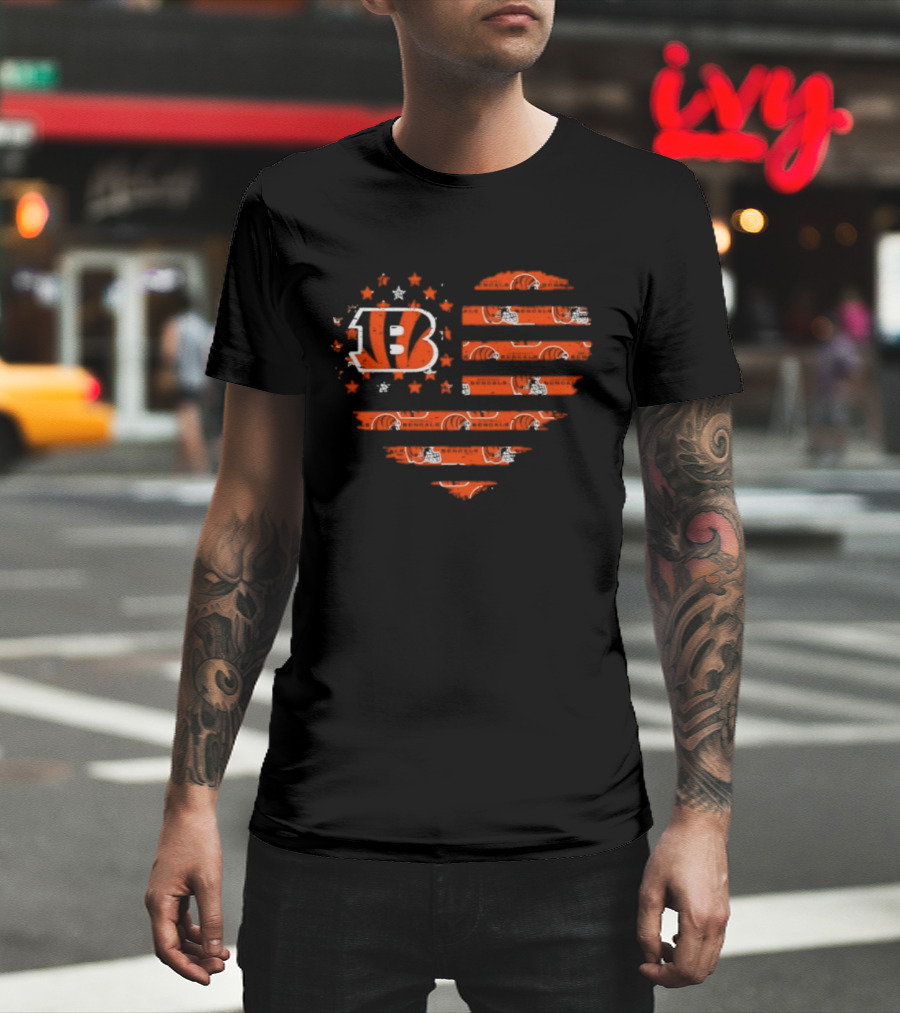 Cincinnati Bengals American Flag Heart 2026 Season T-Shirt
