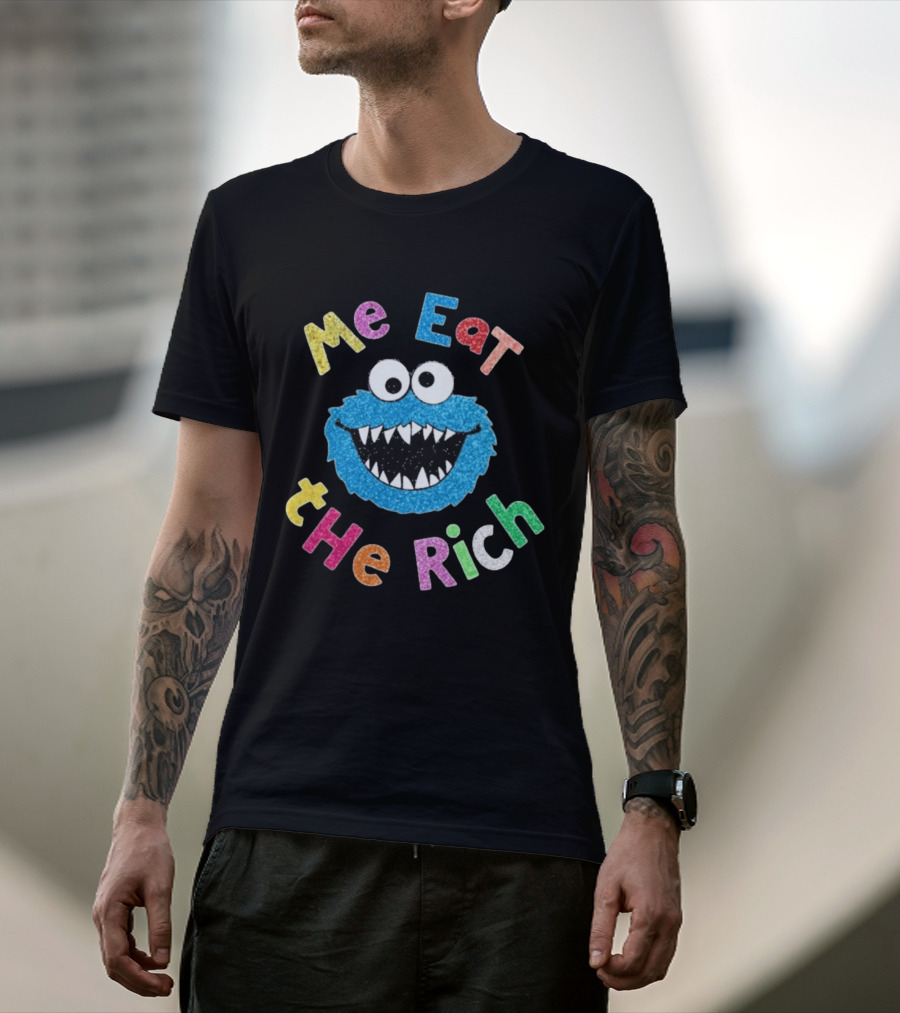 Me Eat The Rich Monster Face Colorful Letters T-Shirt