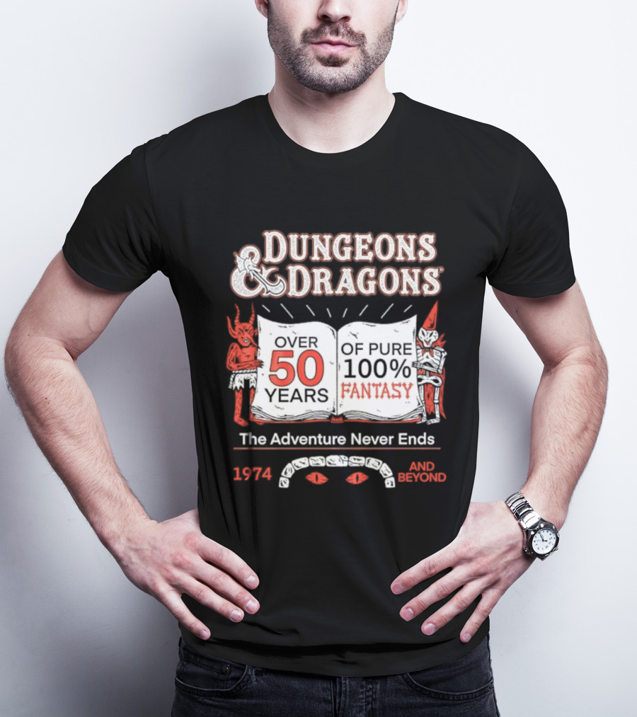 Dungeons And Dragons 50 Years Pure 100 Fantasy 1974 The Adventure Never Ends T-Shirt