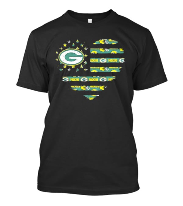 Green Bay Packers 2026 Season American Flag Heart Packers Gamers NFL Football Fans T-Shirt