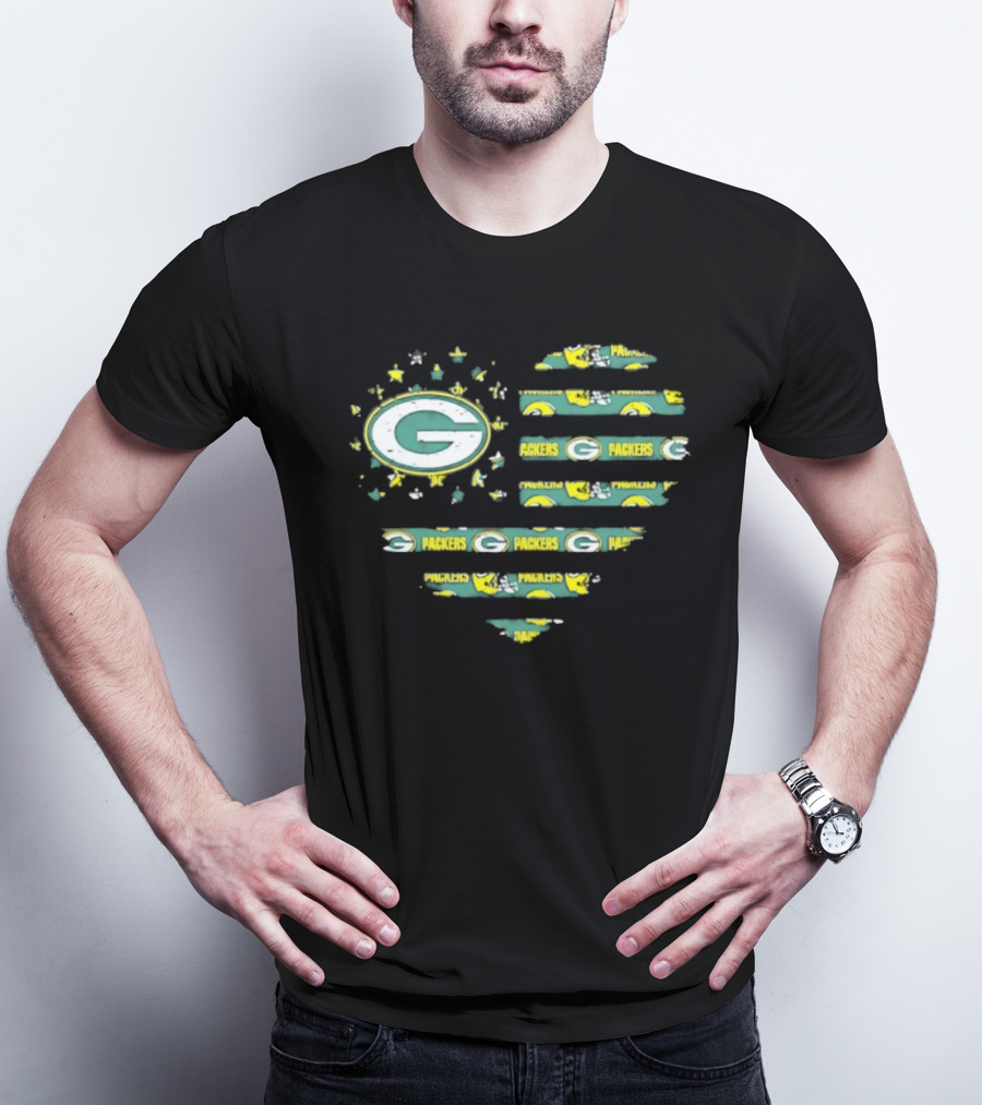 Green Bay Packers 2026 Season American Flag Heart Packers Gamers NFL Football Fans T-Shirt