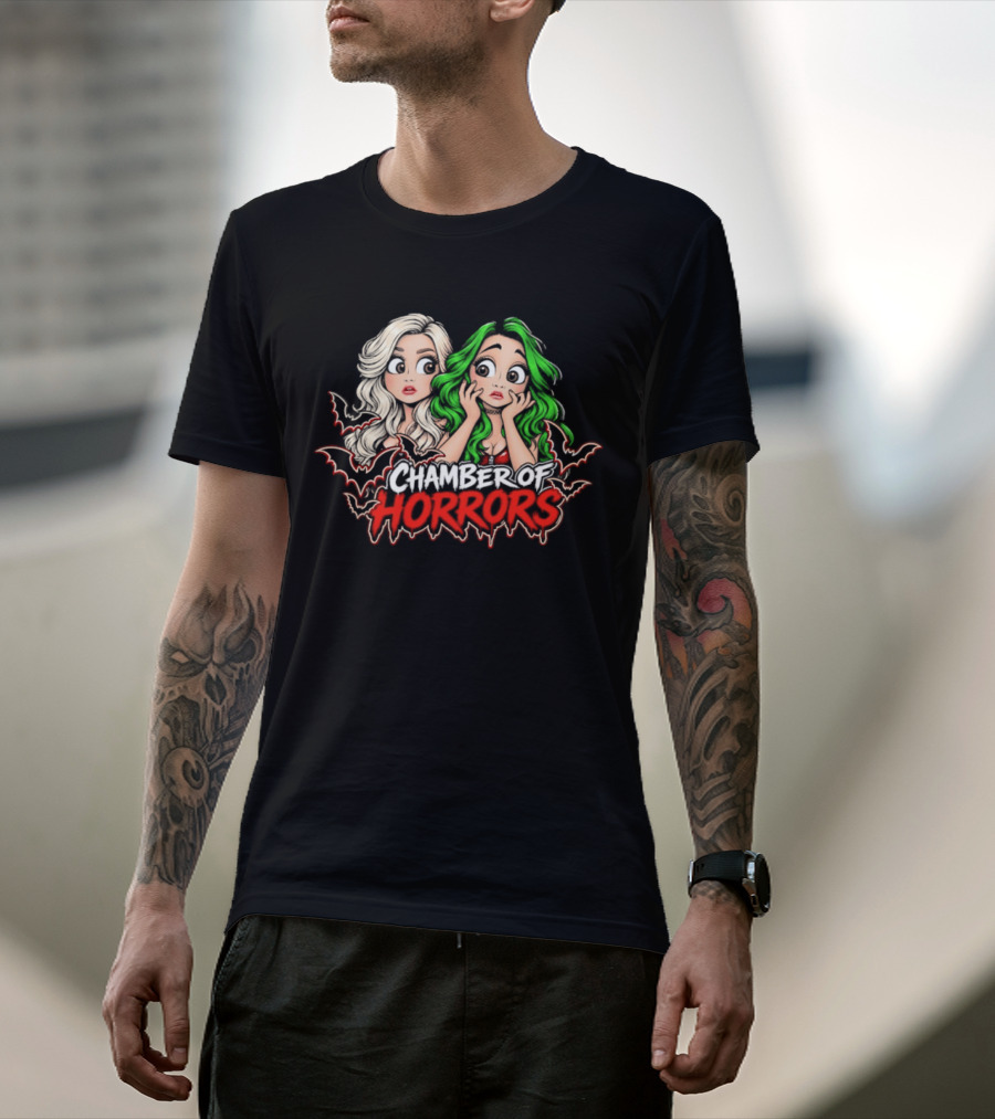 Scarlett And Shotzi Chamber Of Horrors Bats And Green Hair T-Shirt