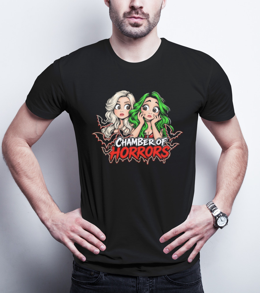 Scarlett And Shotzi Chamber Of Horrors Bats And Green Hair T-Shirt