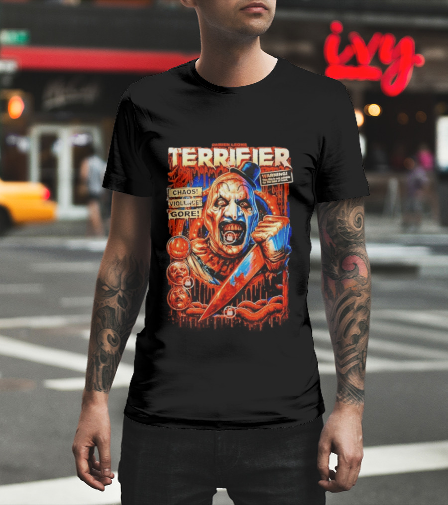 Damien Leone Terrifier Chaos Violence Gore Warning Clown T-Shirt