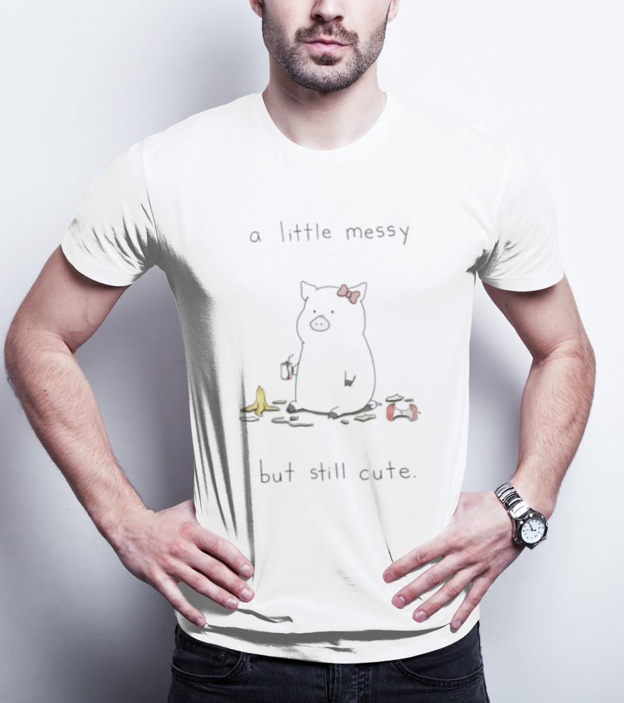 A Little Messy But Still Cute Pig Red Bow Banana Peels T-Shirt