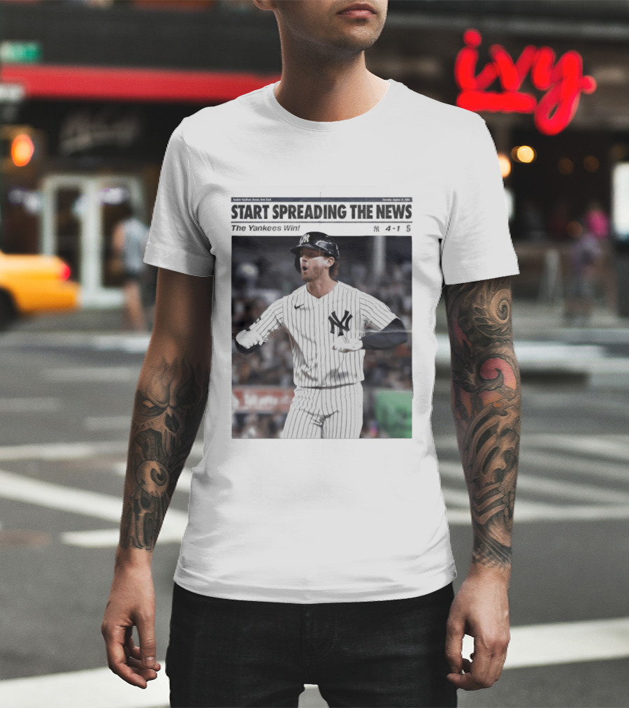 Anthony Volpe New York Yankees Start Spreading The News Pinstripe Jersey Celebration T-Shirt
