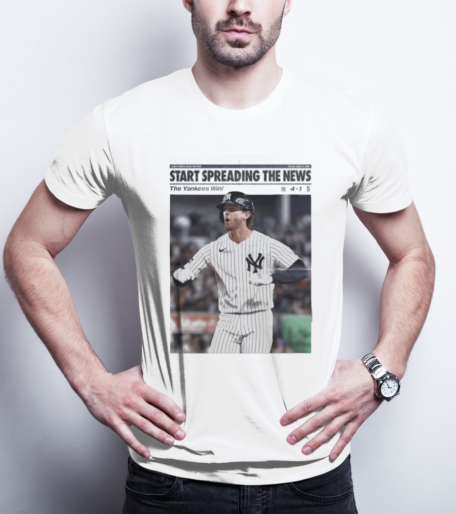 Anthony Volpe New York Yankees Start Spreading The News Pinstripe Jersey Celebration T-Shirt