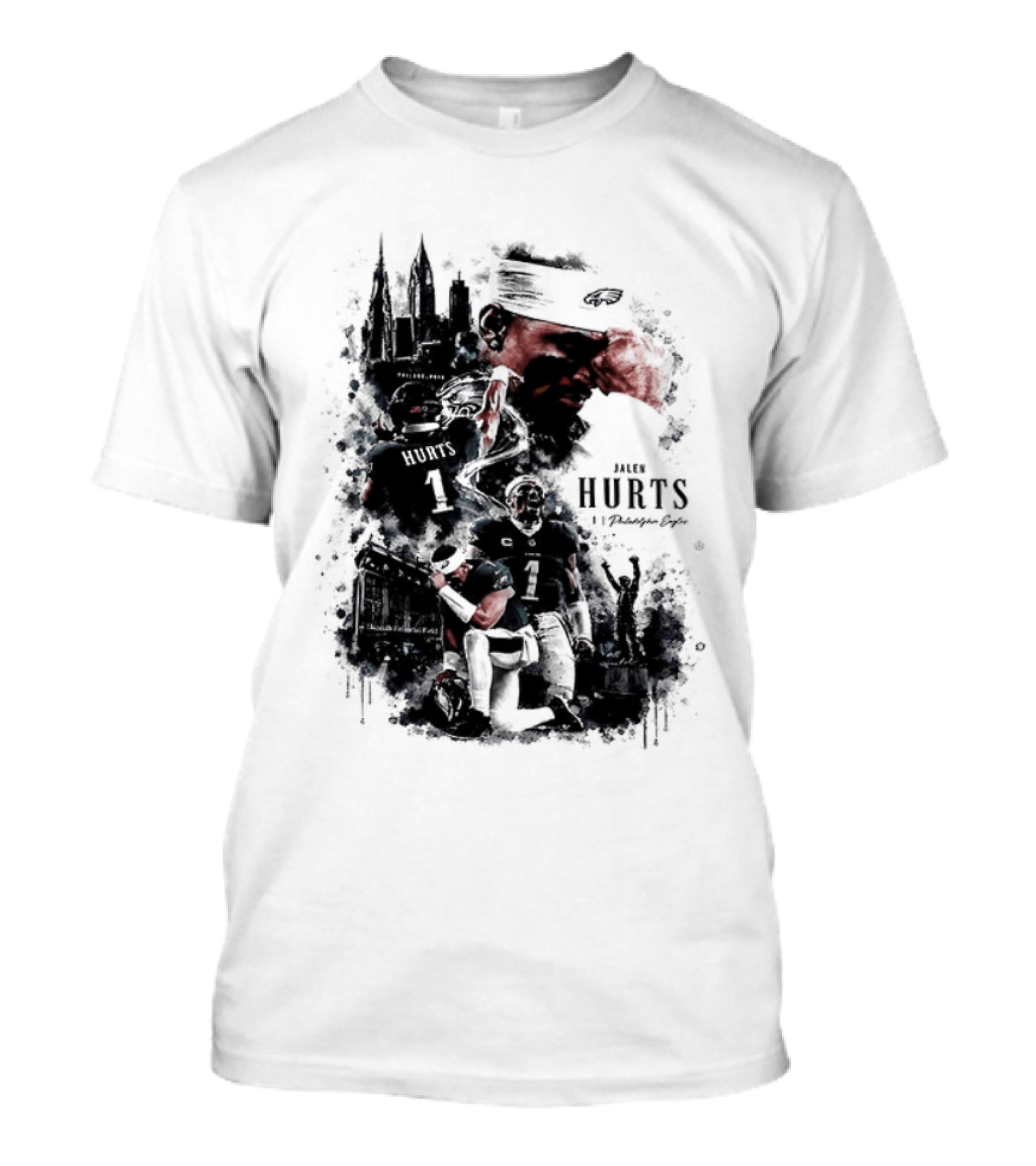 Jalen Hurts 1 Philadelphia Eagles 2026 Two Sided Football T-Shirt