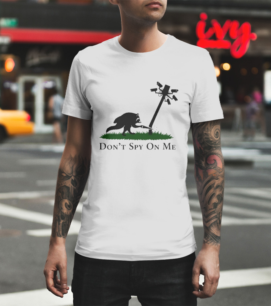 Jimothy Don't Spy On Me Raccoon Cutting Camera Pole T-Shirt