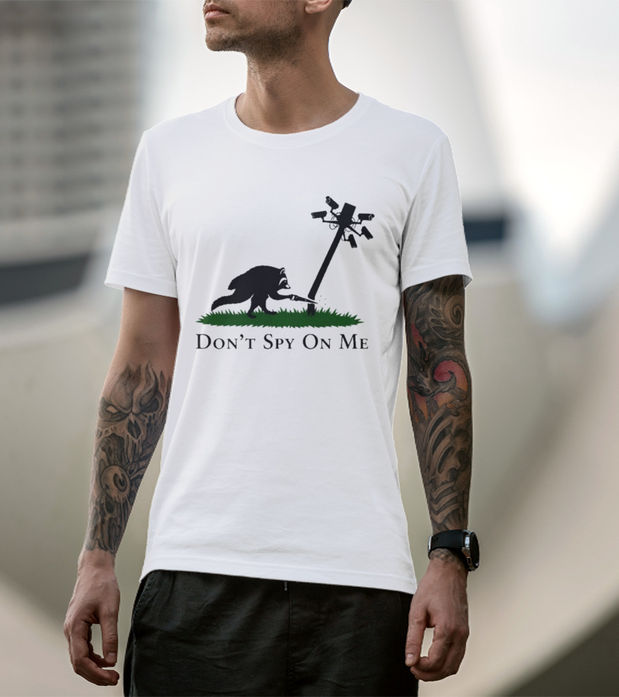 Jimothy Don't Spy On Me Raccoon Cutting Camera Pole T-Shirt