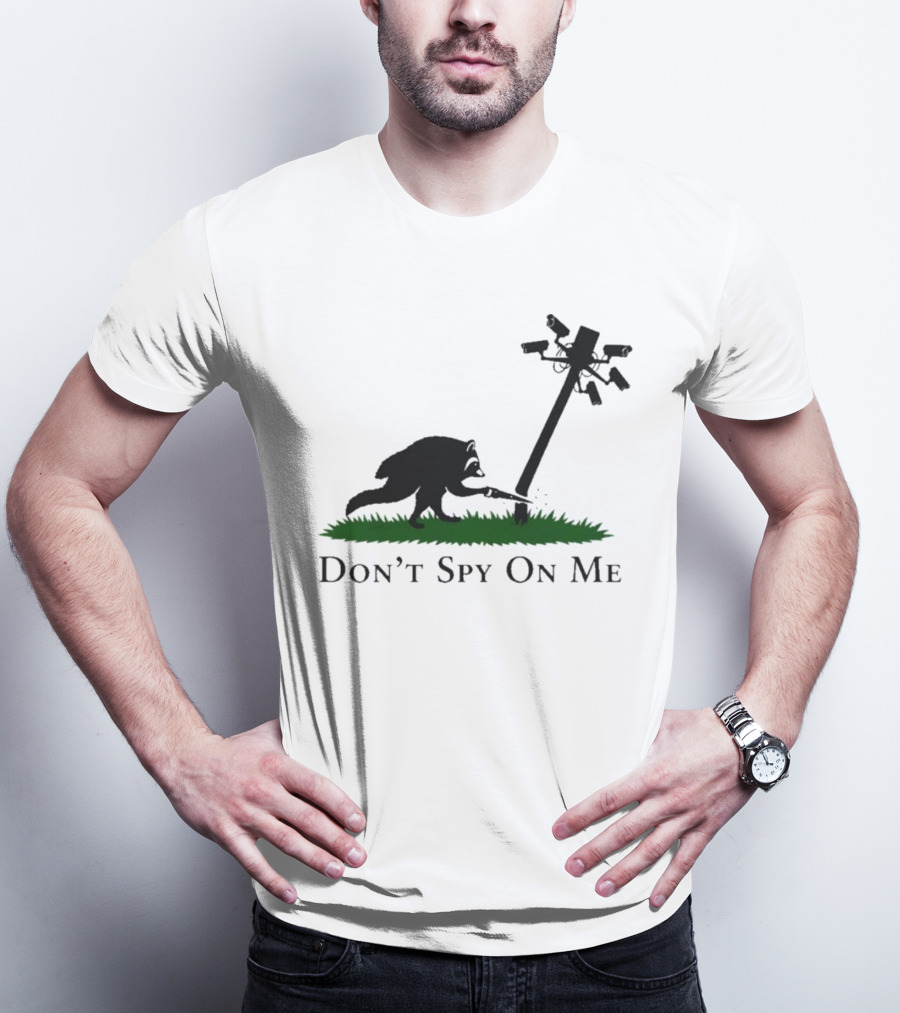 Jimothy Don't Spy On Me Raccoon Cutting Camera Pole T-Shirt