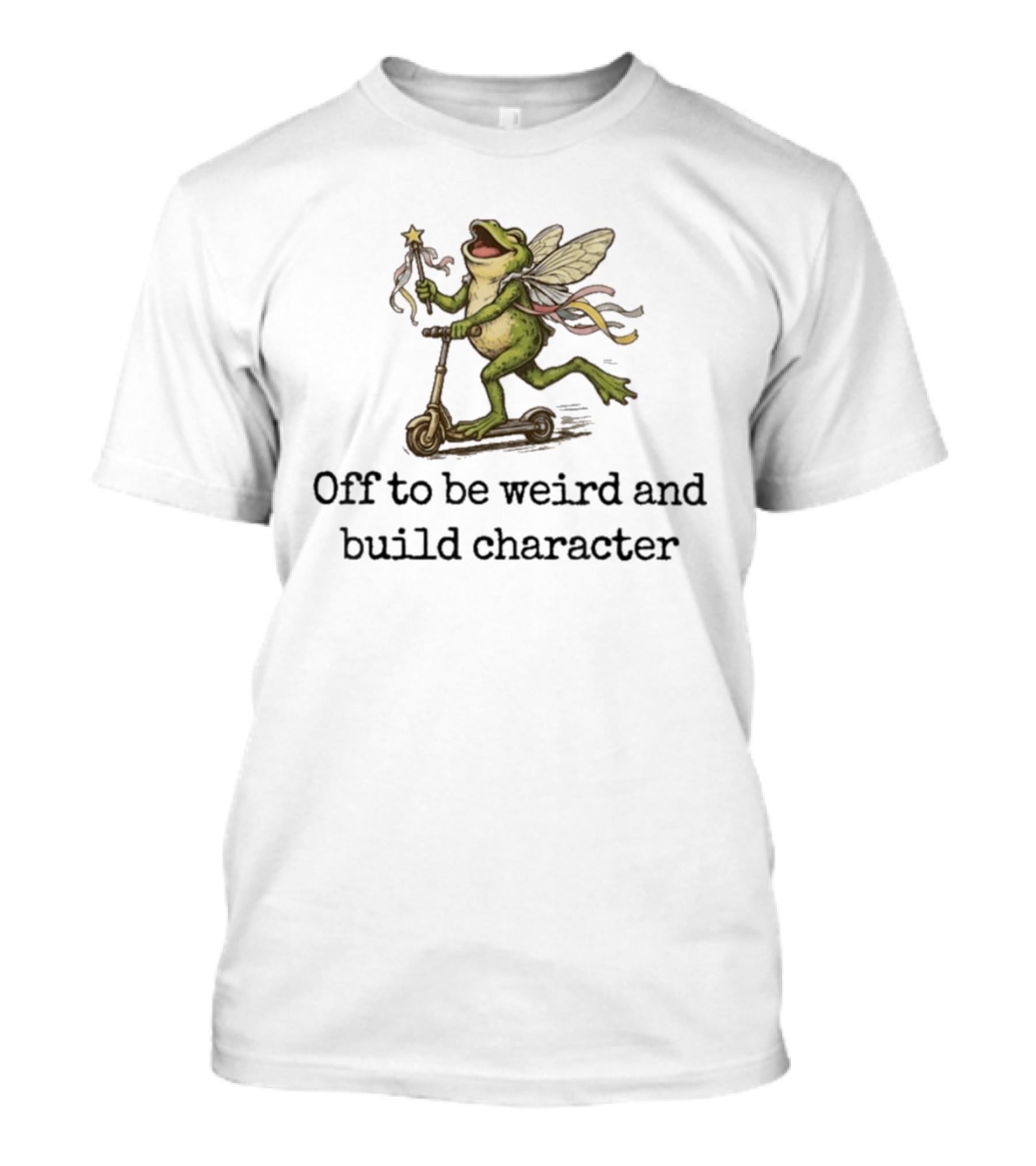 Off To Be Weird And Build Character Fairy Frog On Scooter T-Shirt