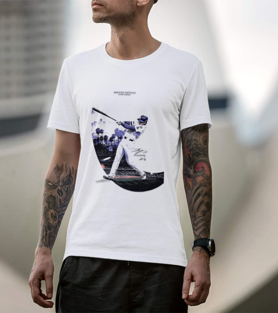 Shohei Ohtani 17 Los Angeles Angels MLB Slugger Swing Two Sided T-Shirt
