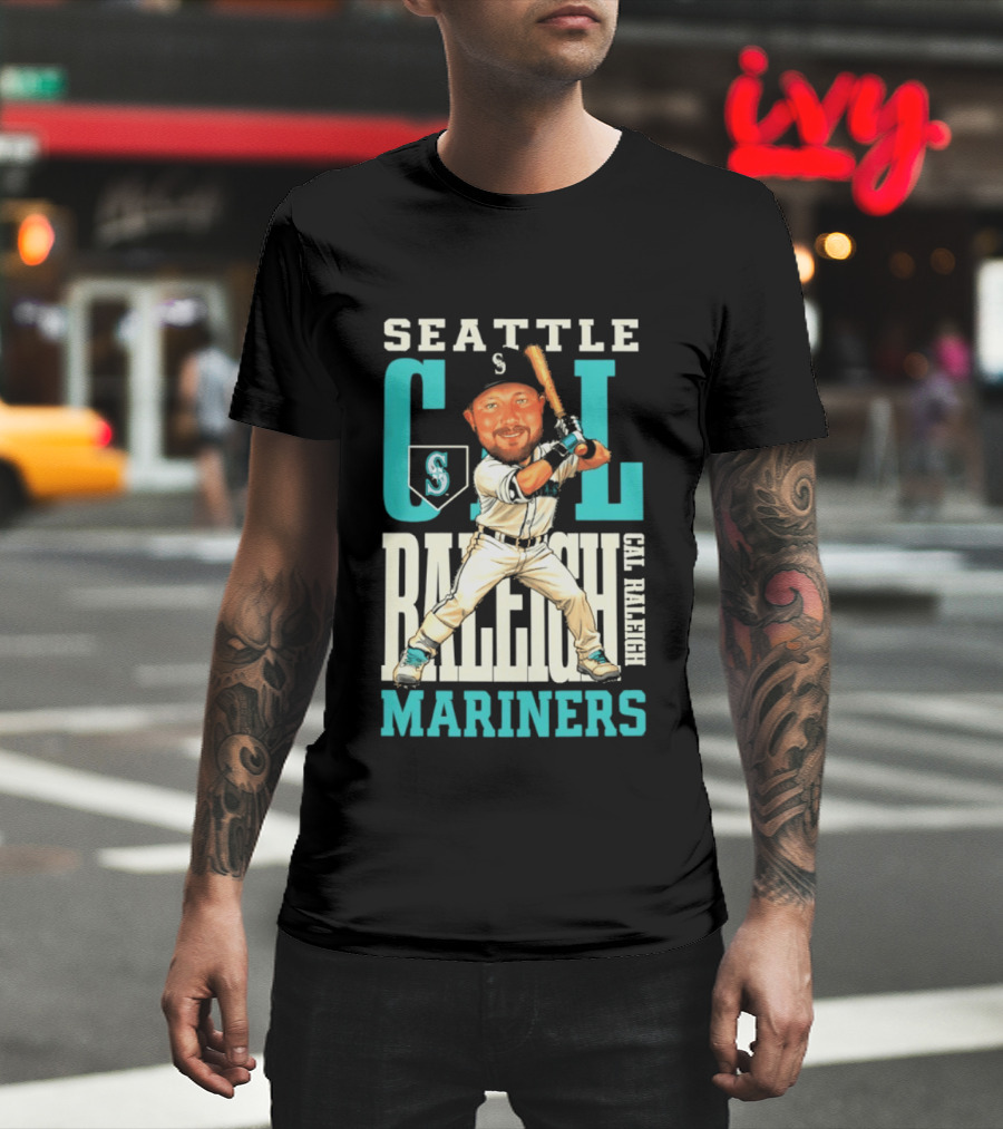 Seattle Mariners Cal Raleigh Baseball Caricature Mariners T-Shirt