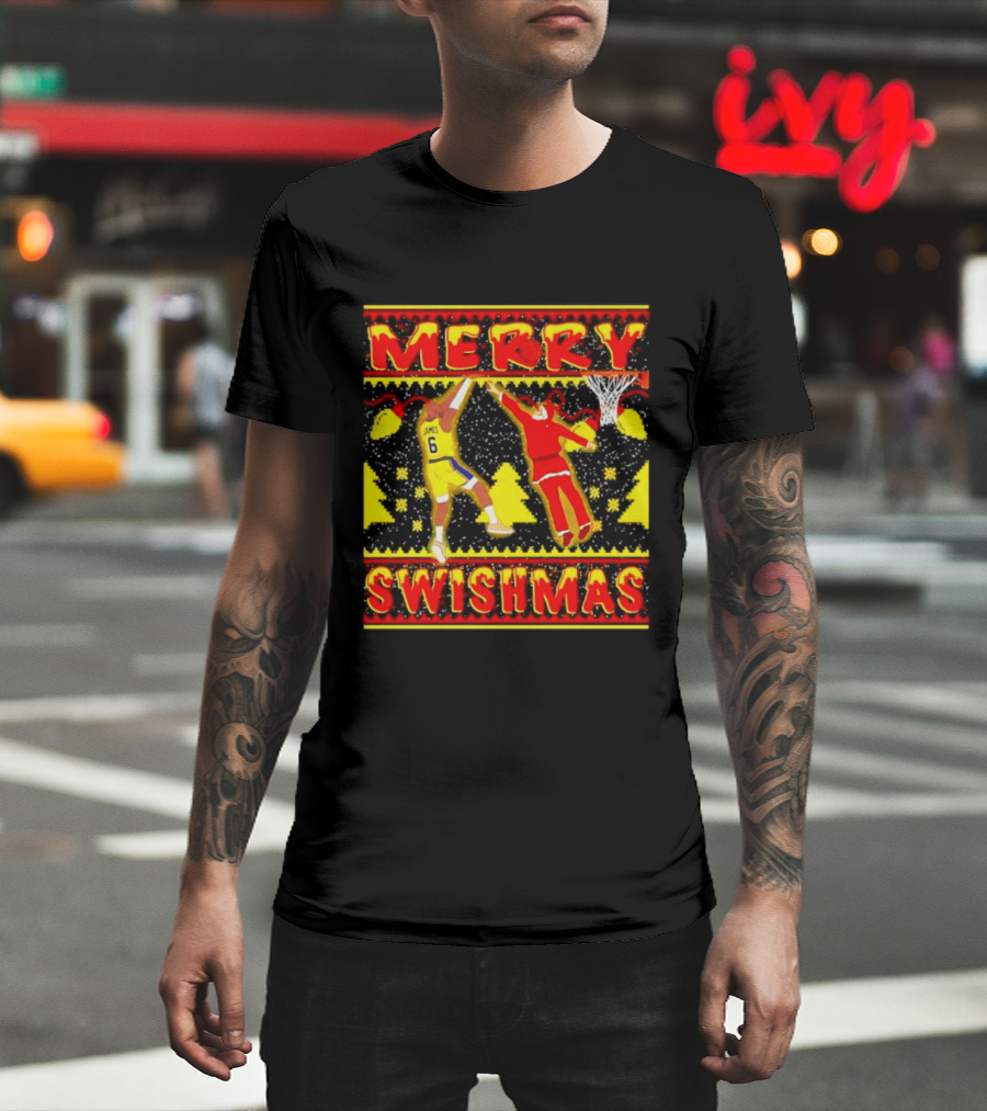 Merry Swishmas LeBron James Santa Dunk Basketball Holiday T-Shirt