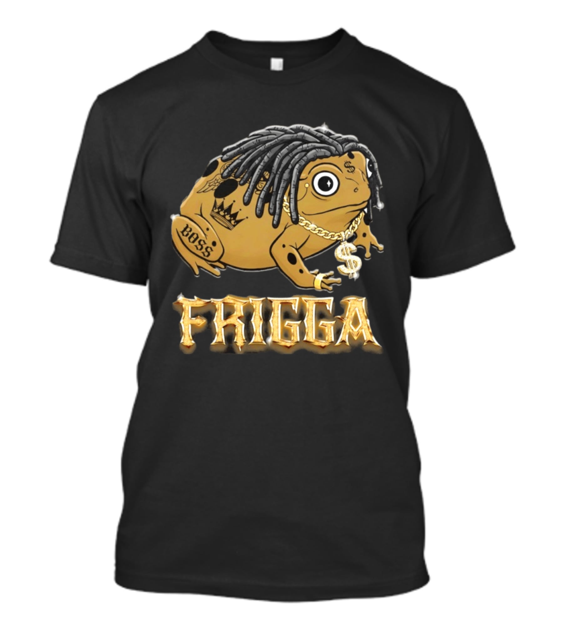 Frigga Boss Frog Crown Tattoos Dollar Chain T-Shirt