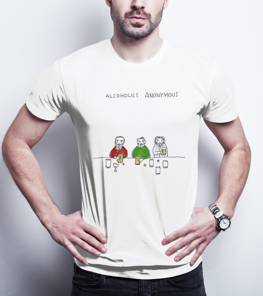 Alcoholics Anonymous Humor Three Characters With Drinks T-Shirt