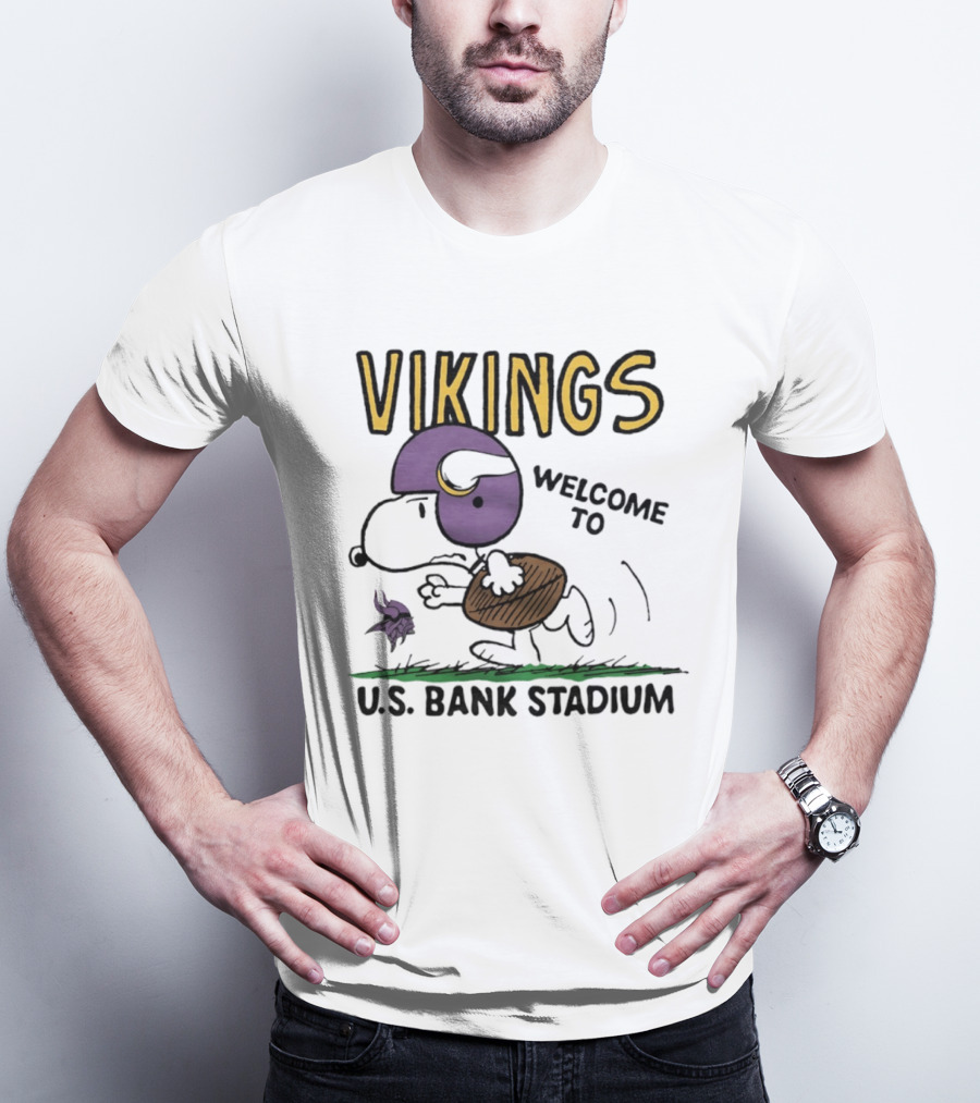 Minnesota Vikings Snoopy Welcome To U.S. Bank Stadium Peanuts Collaboration T-Shirt