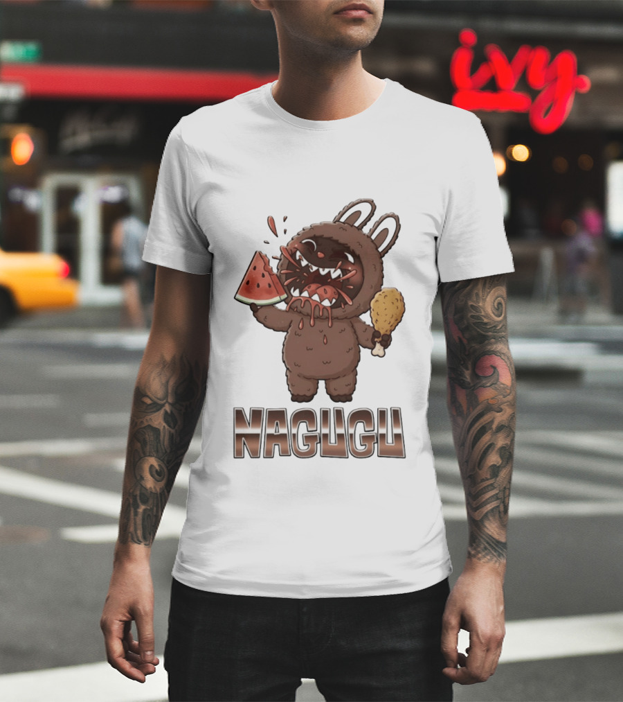 Nagugu Eating Watermelon And Chicken Cartoon T-Shirt