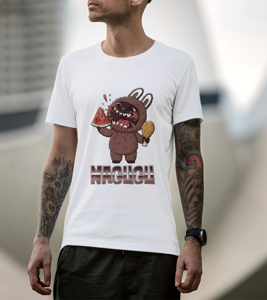 Nagugu Eating Watermelon And Chicken Cartoon T-Shirt