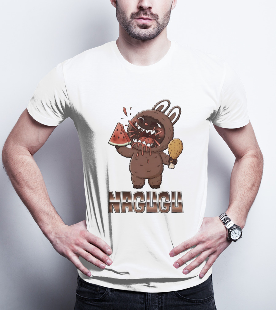 Nagugu Eating Watermelon And Chicken Cartoon T-Shirt