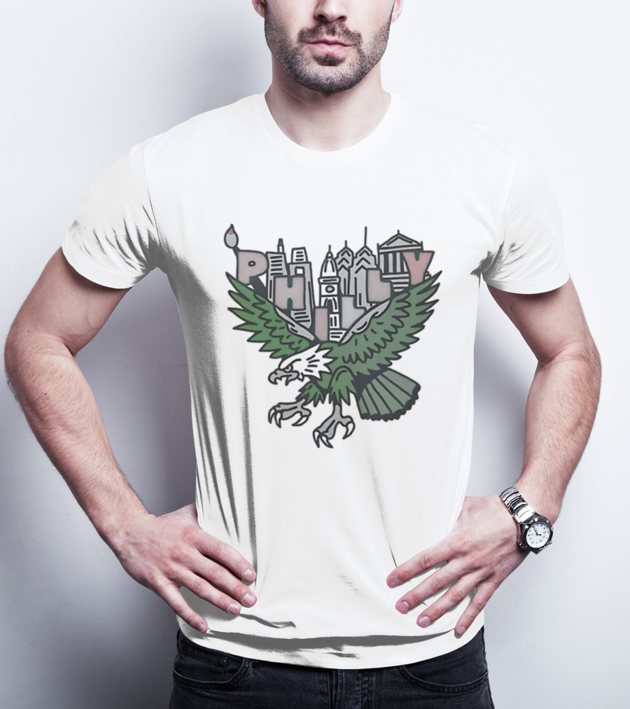 Philly Skyline Green Eagle Wings Cityscape T-Shirt