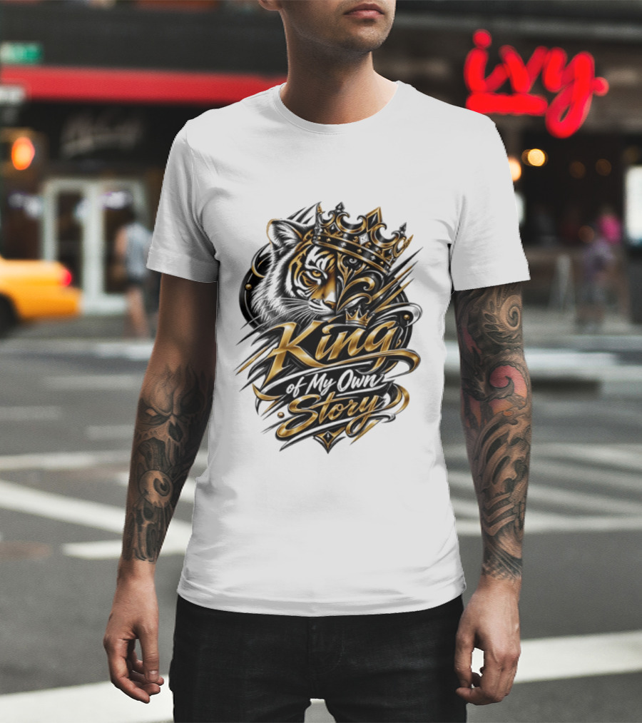 King Of My Own Story Tiger Crown Motif T-Shirt