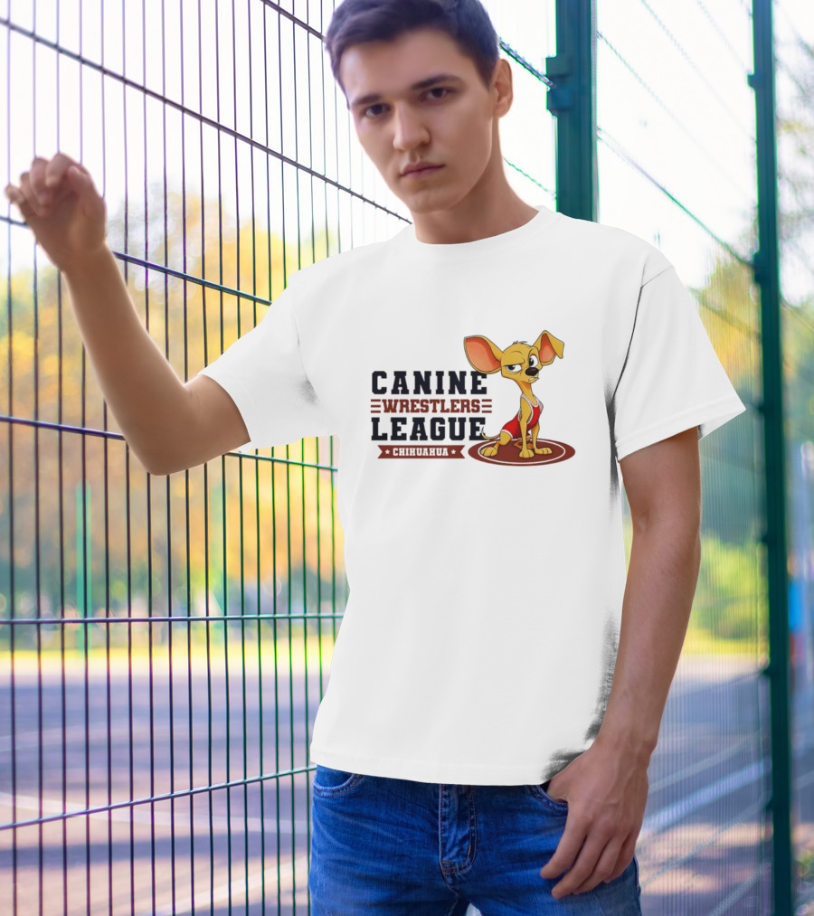 Canine Wrestlers League Chihuahua Wrestler Cartoon T-Shirt