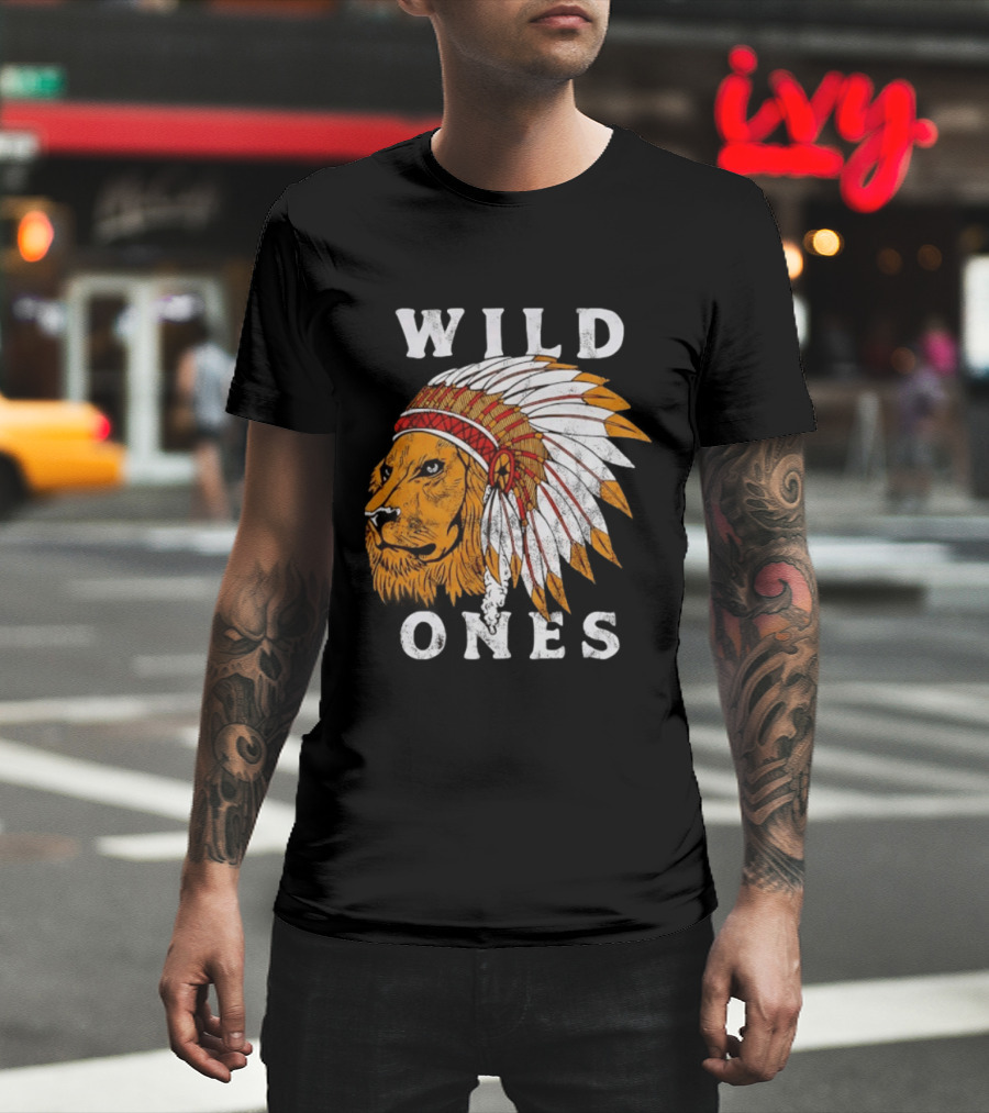 Wild Ones Lion Native American Headdress T-Shirt