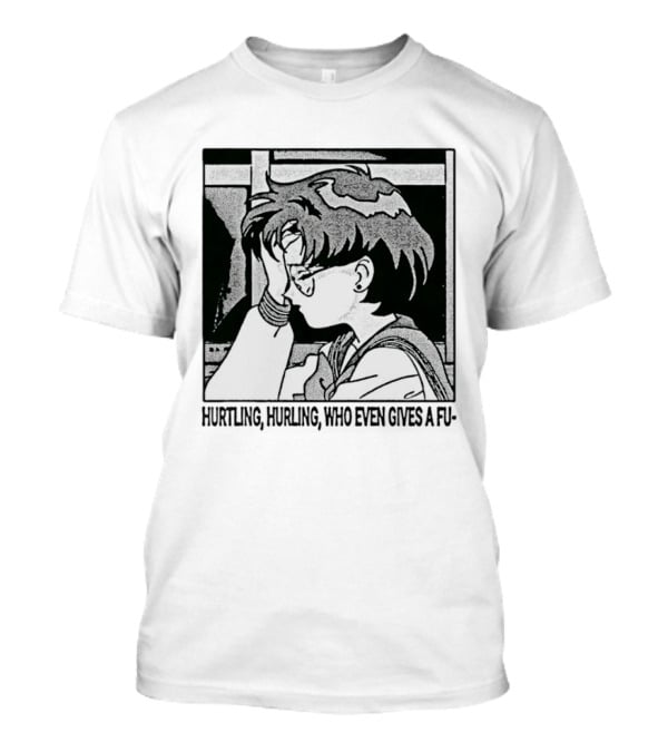 Hurtling Hurling Who Even Gives A Fu 90s Anime Style Frustrated Cartoon T-Shirt