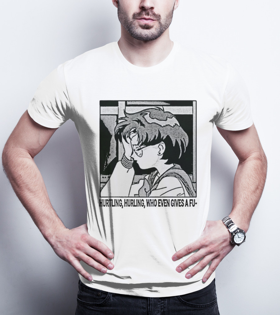Hurtling Hurling Who Even Gives A Fu 90s Anime Style Frustrated Cartoon T-Shirt