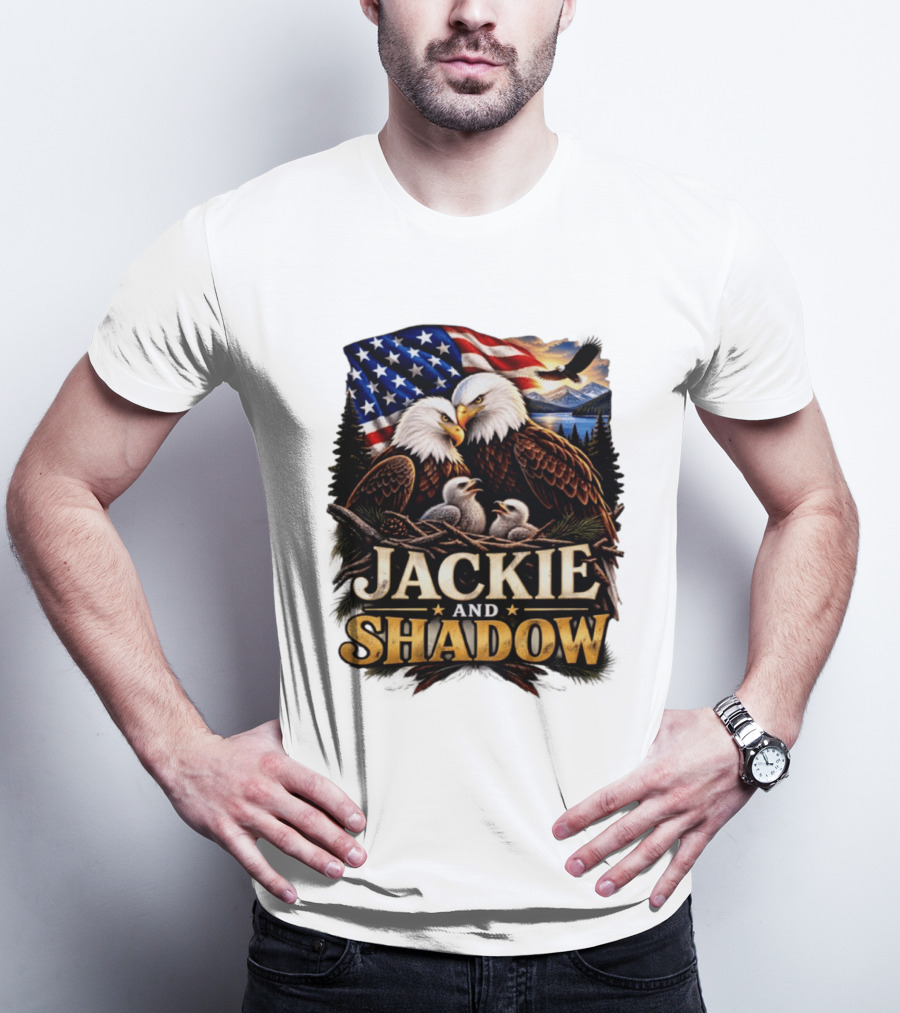 Jackie And Shadow Bald Eagles With American Flag T-Shirt