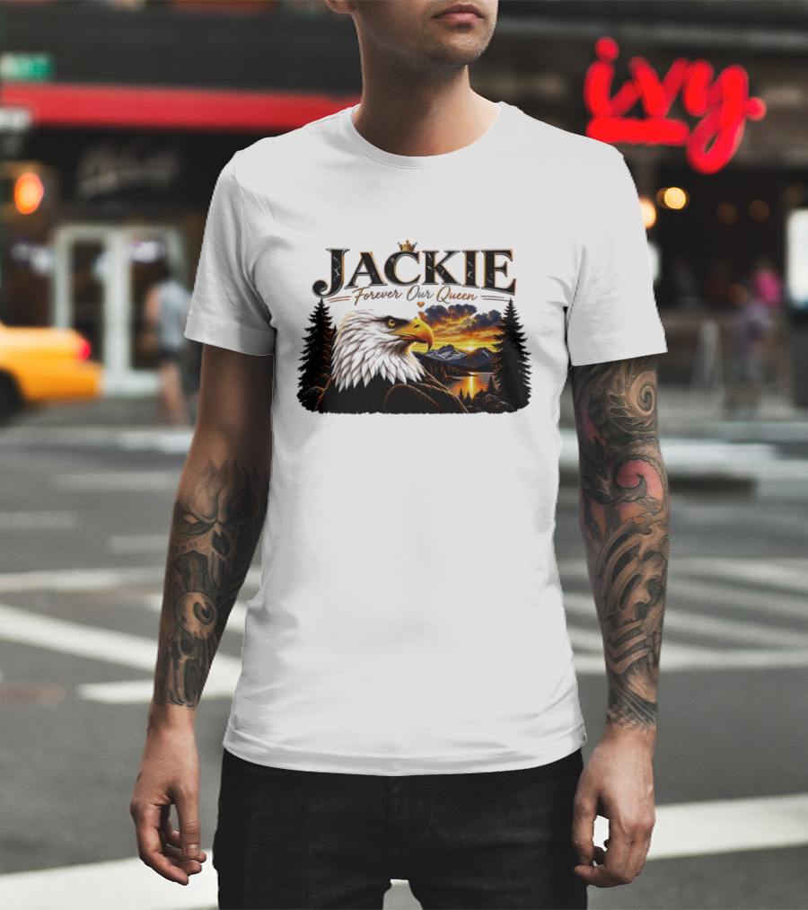 Jackie Forever Our Queen Eagle Sunset Mountain Scene T-Shirt