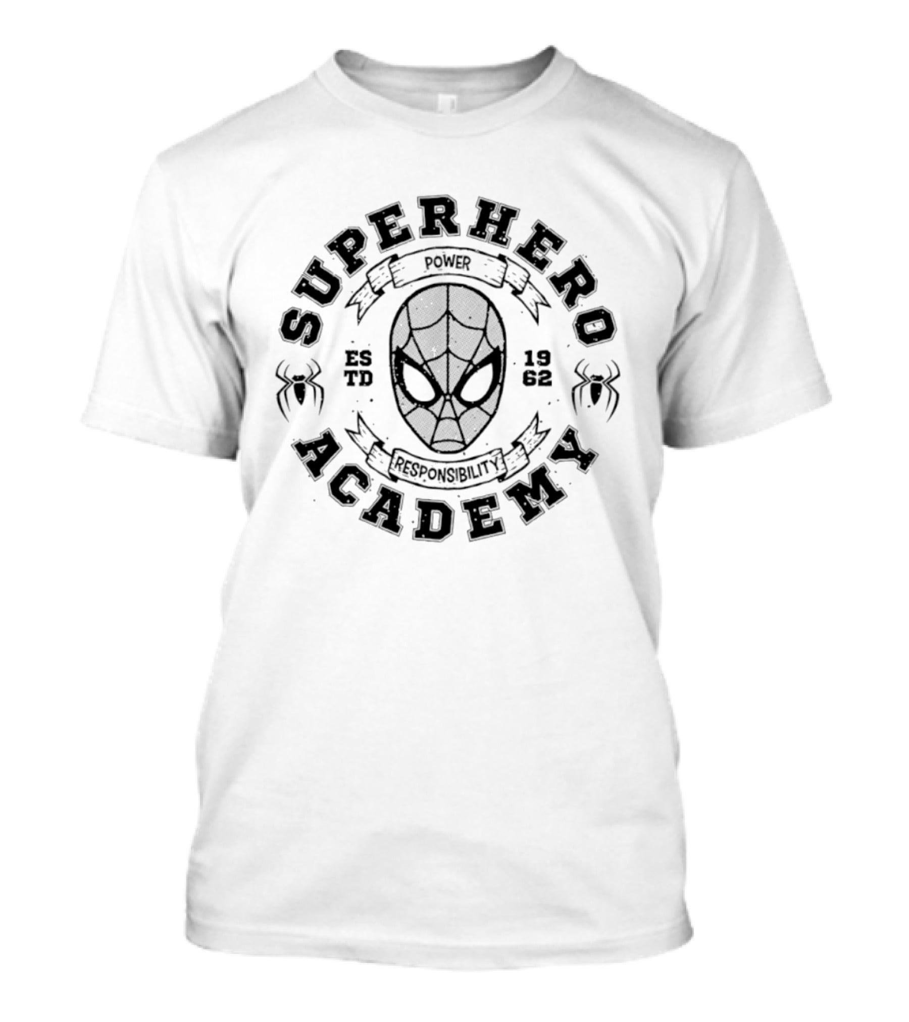 Superhero Academy Est 1962 Power Responsibility Alien Mask Spiders T-Shirt