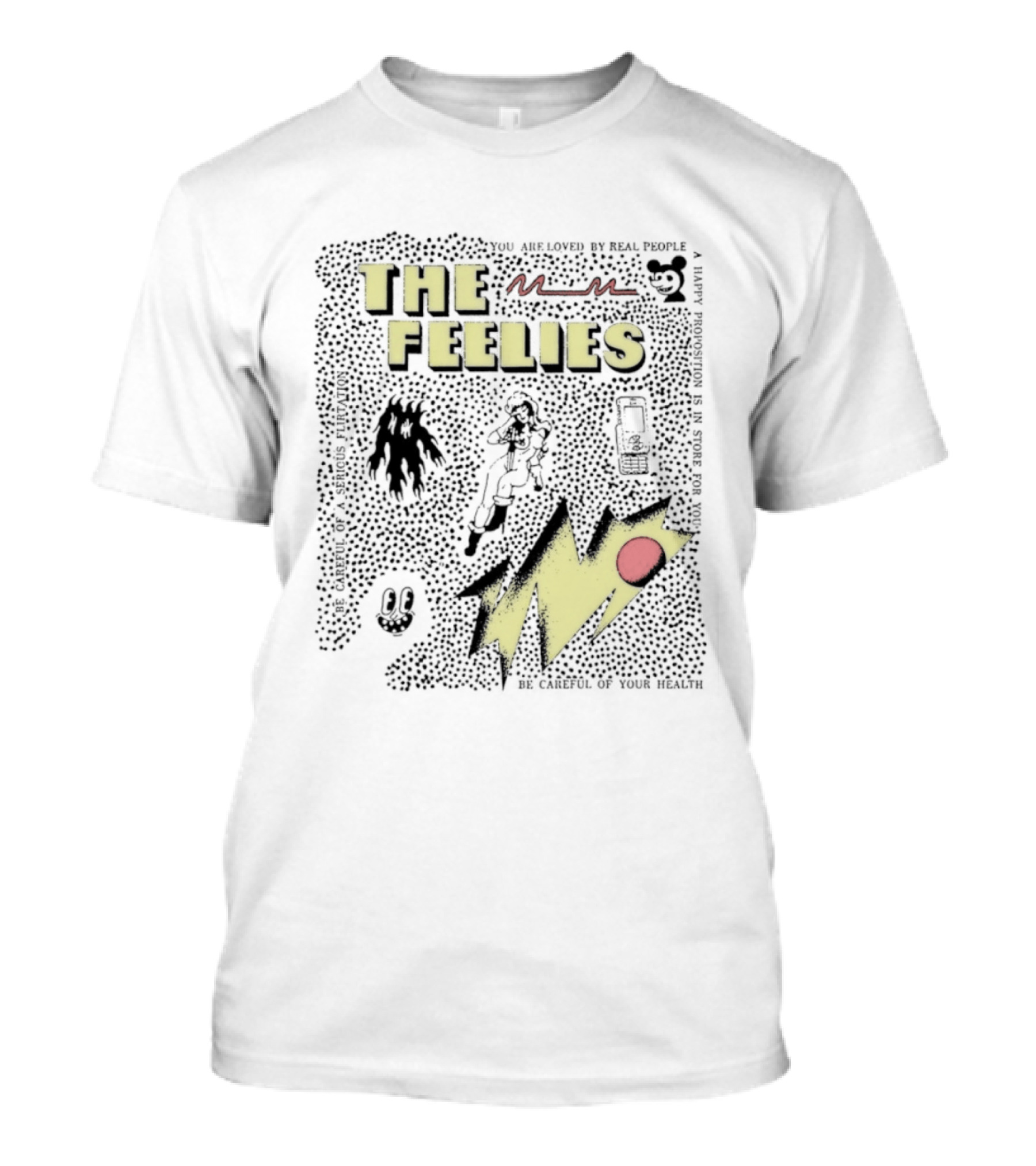 The Feelies Yellow Red Lightning Bolt Circle Band Merch T-Shirt