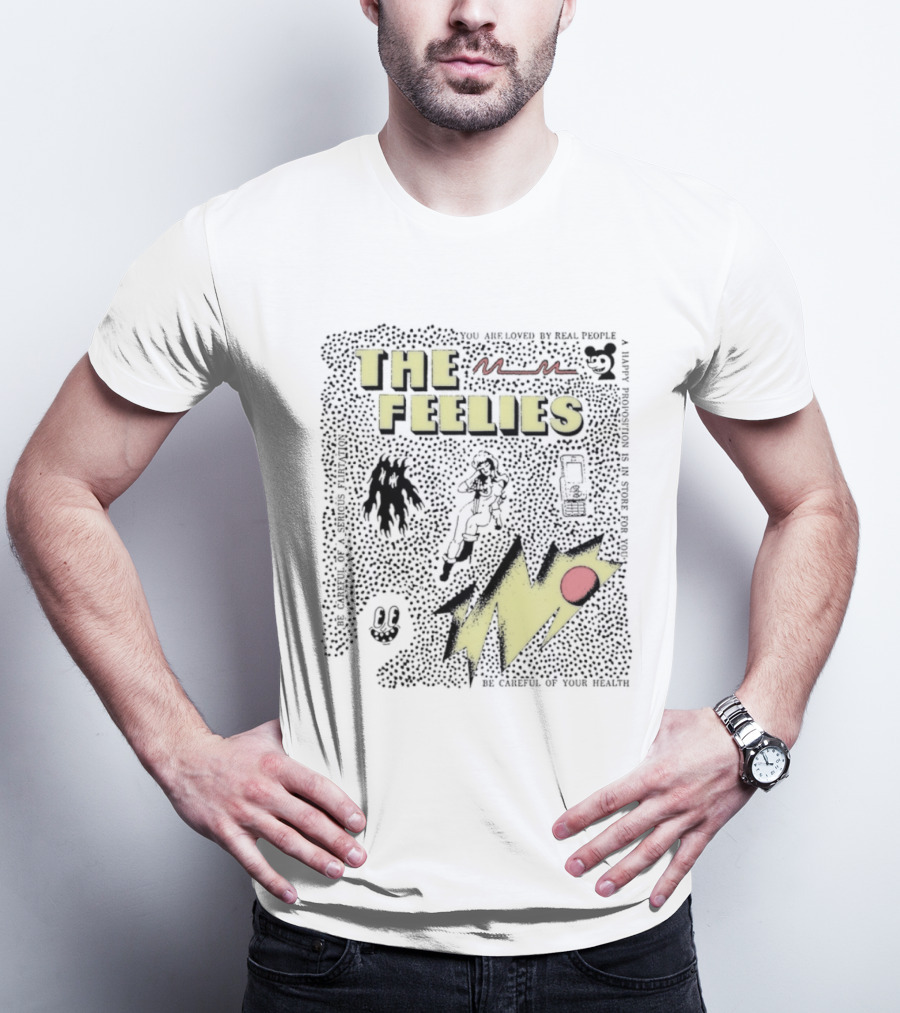 The Feelies Yellow Red Lightning Bolt Circle Band Merch T-Shirt