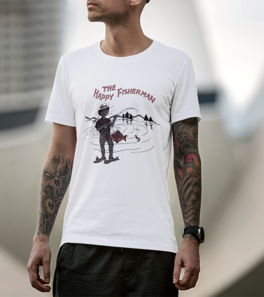The Happy Fisherman Catching Fish In Scenic Lake Humor T-Shirt